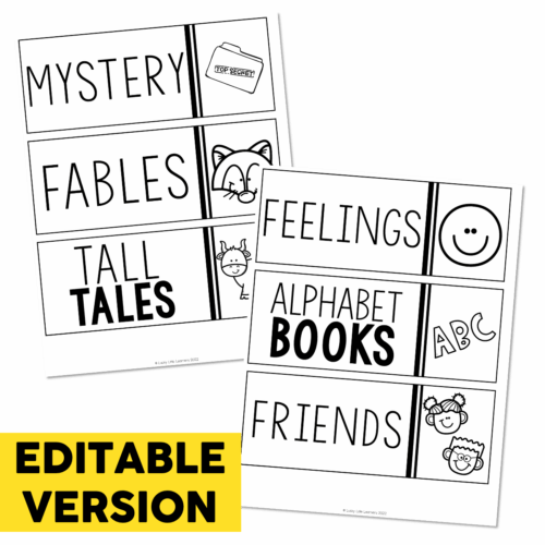 Editable Classroom Library Book Bin Labels - Large - Lucky Little Learners
