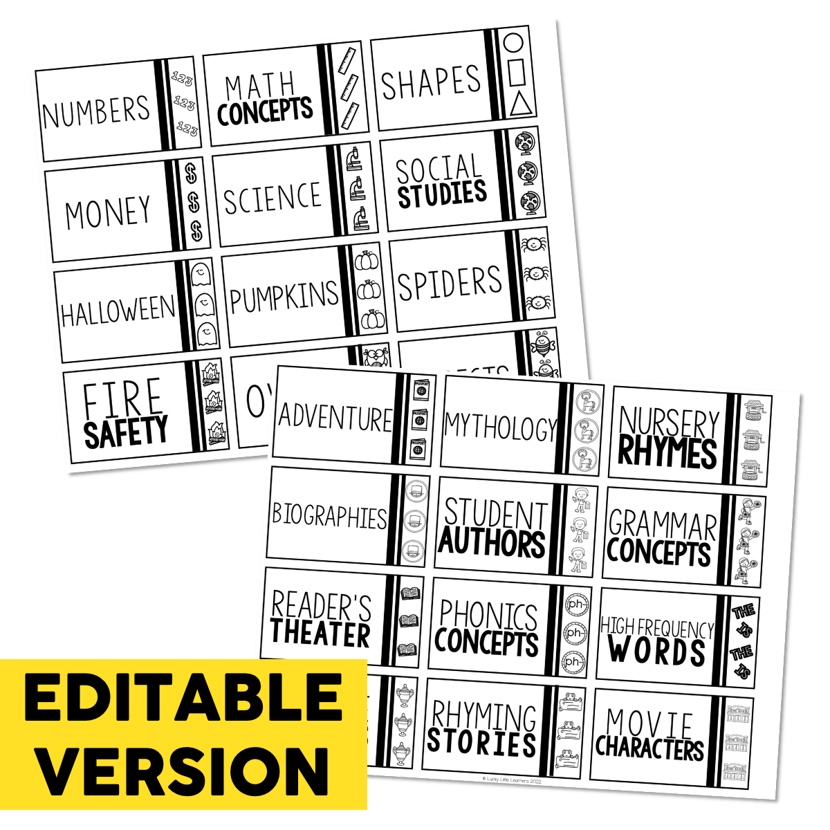 Editable Classroom Library Book Bin Labels - Small - Lucky Little Learners