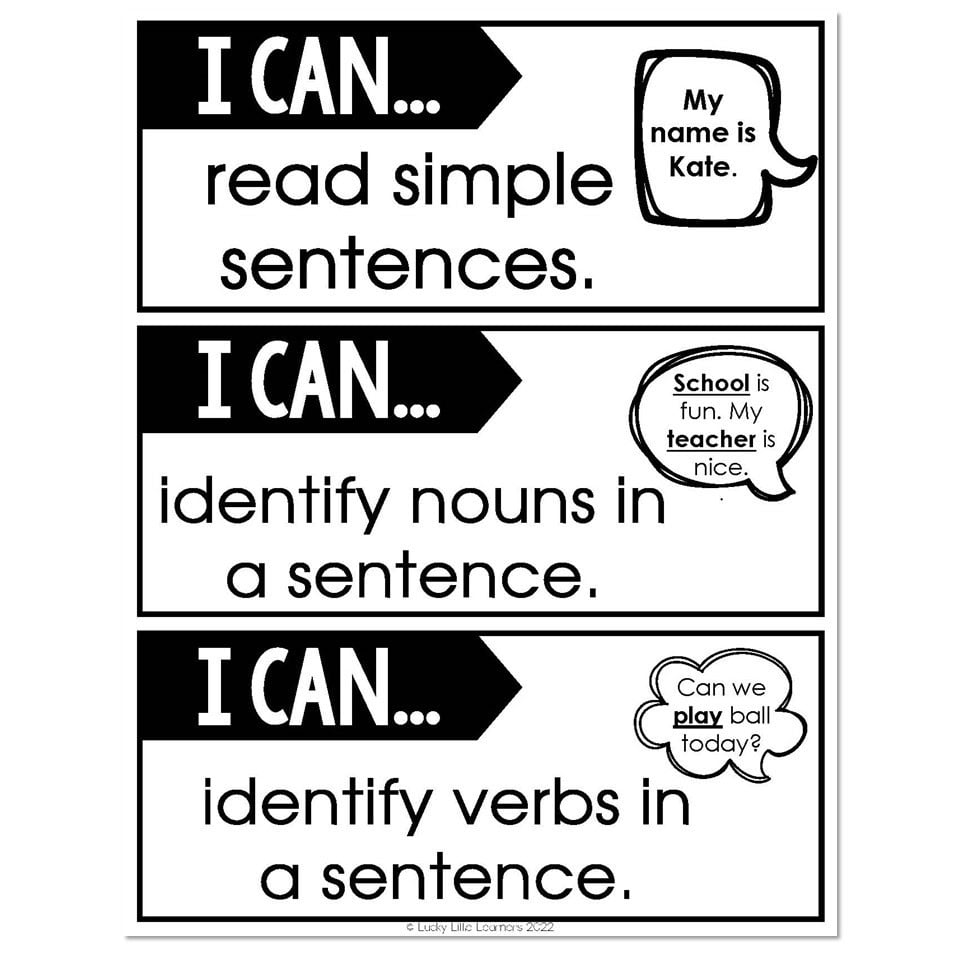 Classroom Setup - I Can Statements - Grammar - Set 1 - Lucky Little ...