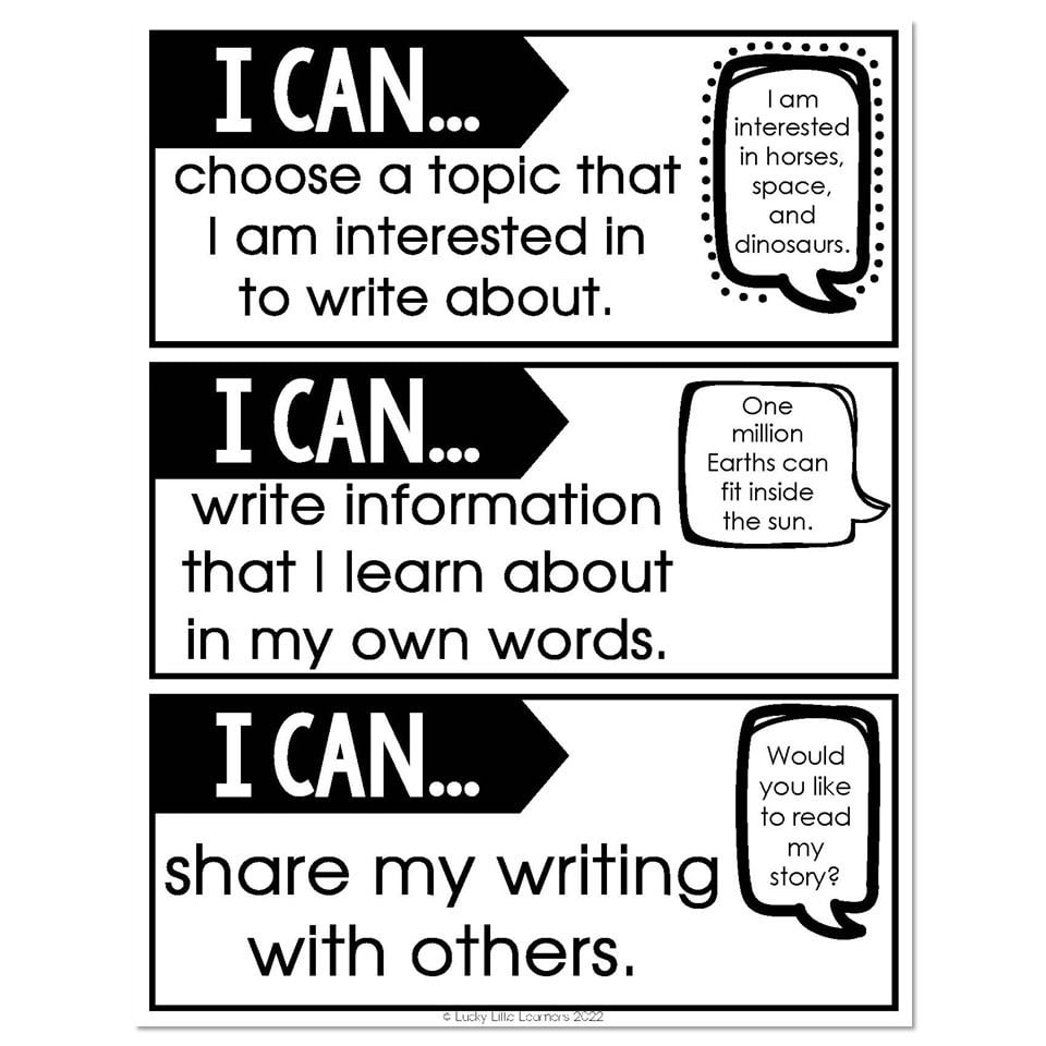 Classroom Setup - I Can Statements - Writing - Set 12 - Lucky Little ...