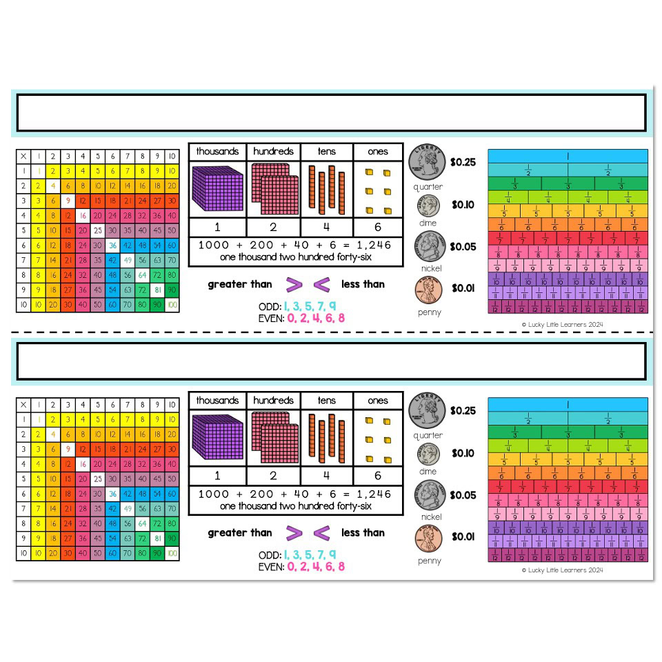 Classroom Setup - Visuals - Desk Plates - Version 3 - Math Only - Lucky ...