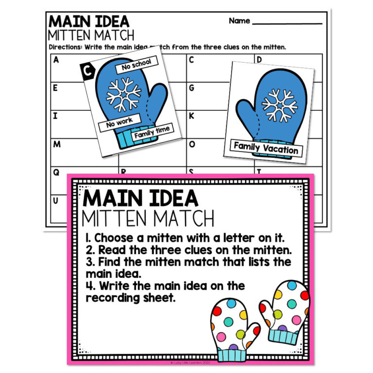 Classroom Transformation - Snow Globe - Main Idea Mitten Match Center ...