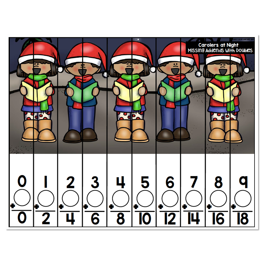 December Math Puzzle - Carolers at Night - Missing Addends with Doubles ...