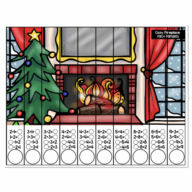 December Math Puzzle - Cozy Fireplace - Fact Families - Lucky Little ...