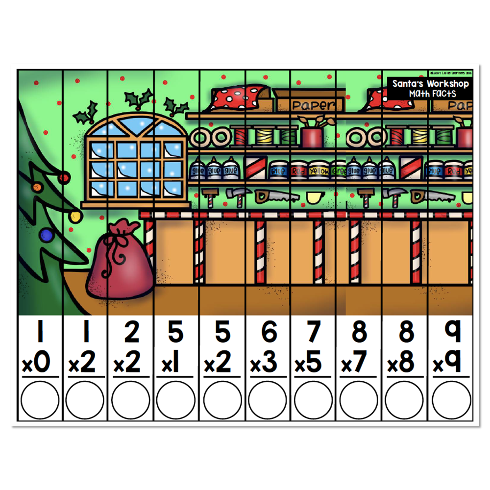 December Math Puzzle - Santa's Workshop - Math Facts 3 - Lucky Little ...
