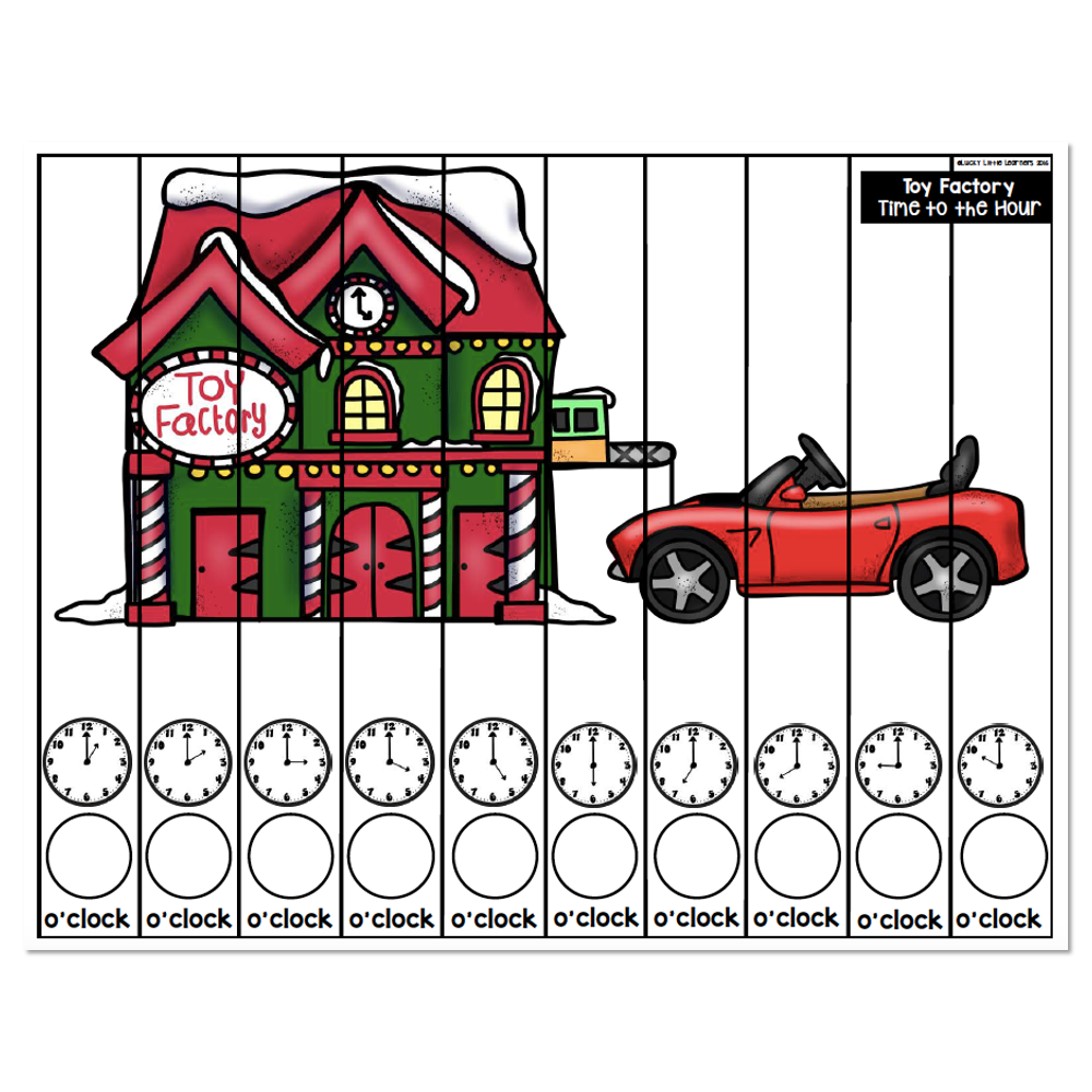 December Math Puzzle - Toy Factory - Time to the Hour - Lucky Little ...