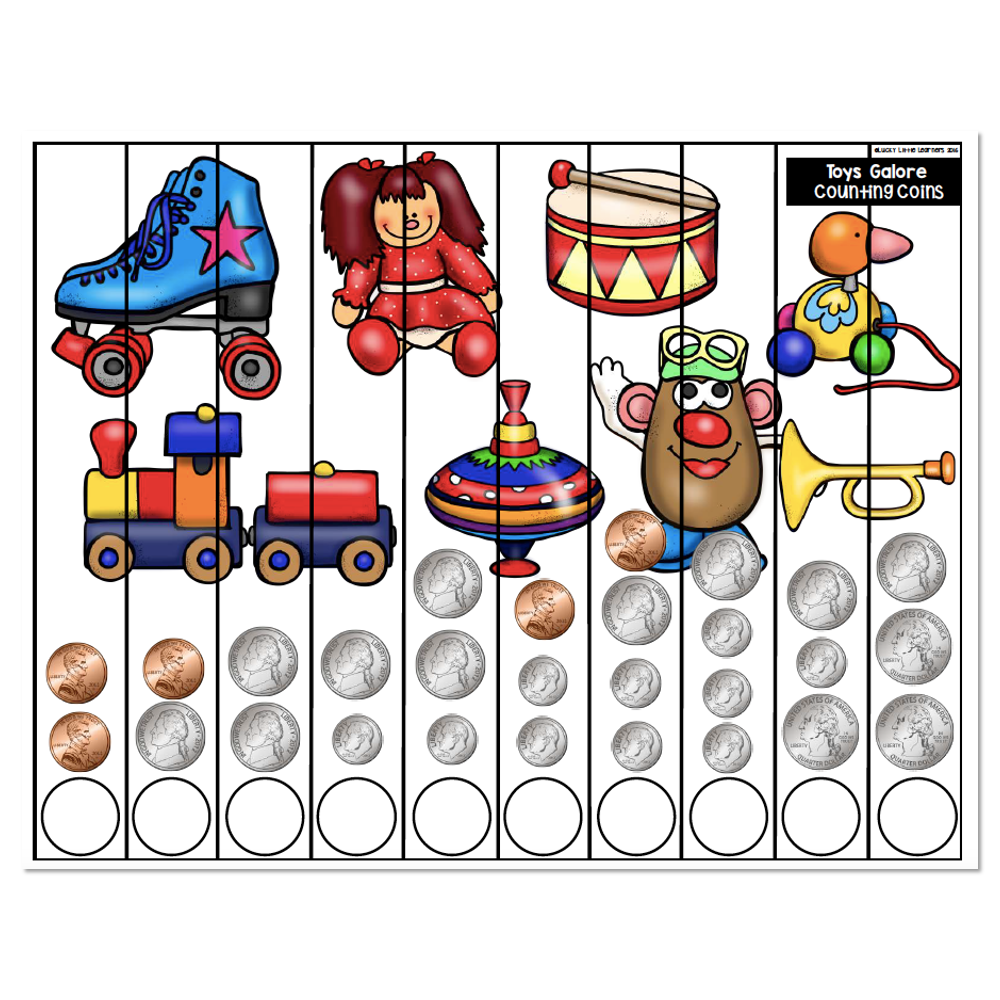 December Math Puzzle - Toys Galore - Counting Coins - Lucky Little Learners
