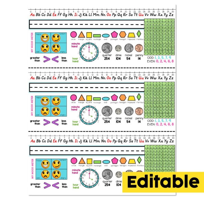 Desk Plate Mood Meter – Version 2 D’Nealian - 3 to a Page - Editable ...