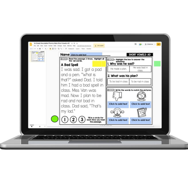 Digital 1st Grade Decodable Phonics Passages - Short Vowels - AD ...