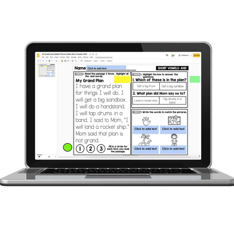 Digital 1st Grade Decodable Phonics Passages - Short Vowels - AND ...