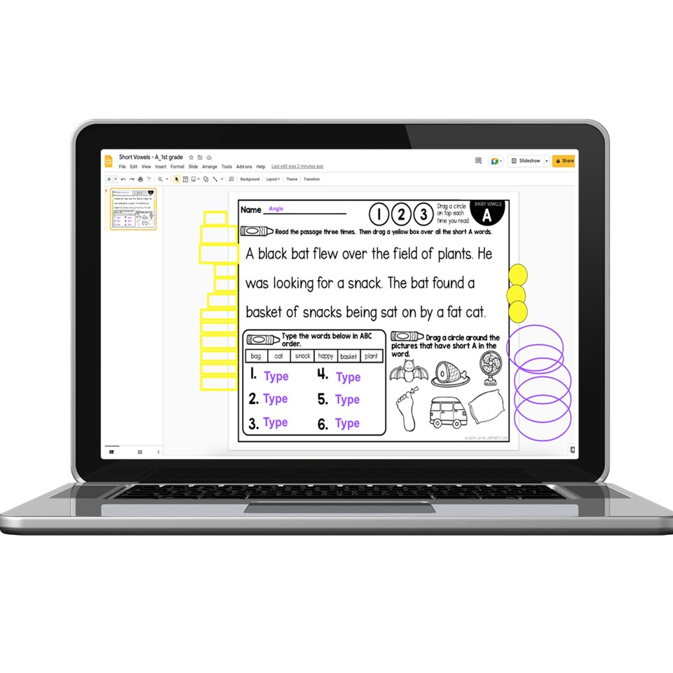 Digital 1st Grade Phonics Mats - Short Vowels - A - Lucky Little Learners