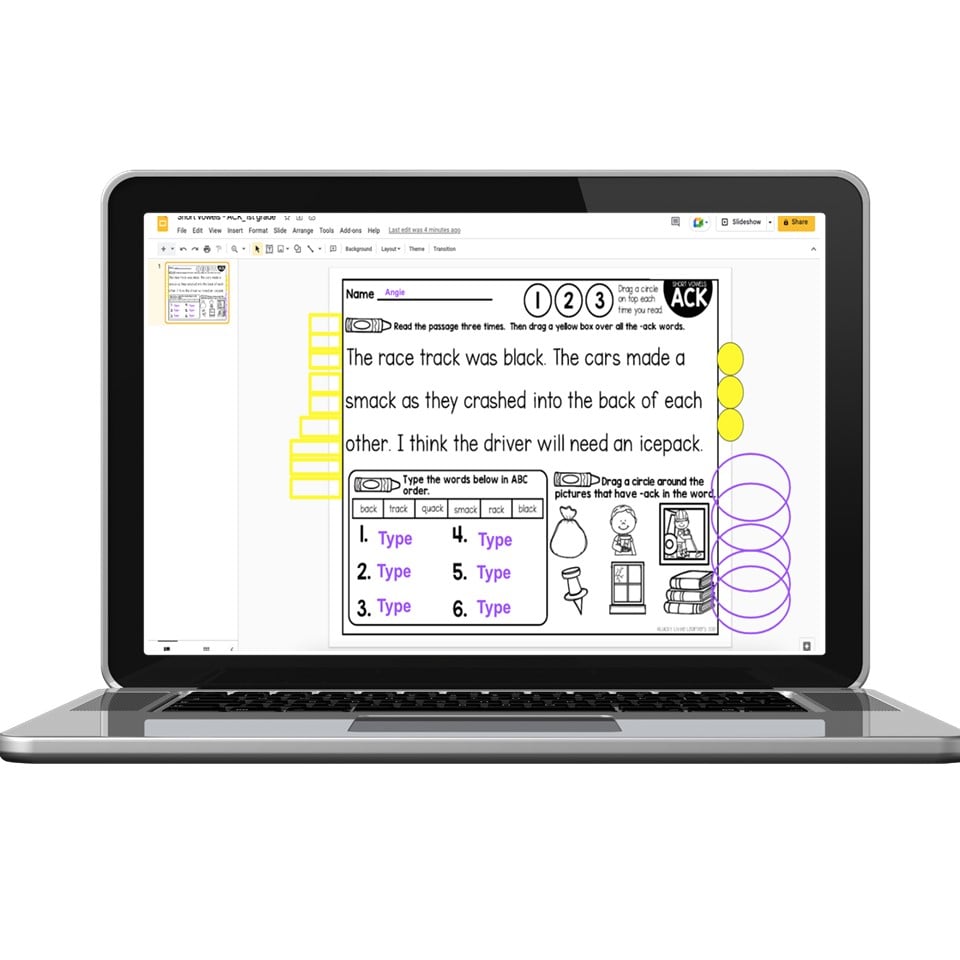 Digital 1st Grade Phonics Mats - Short Vowels - ACK - Lucky Little Learners