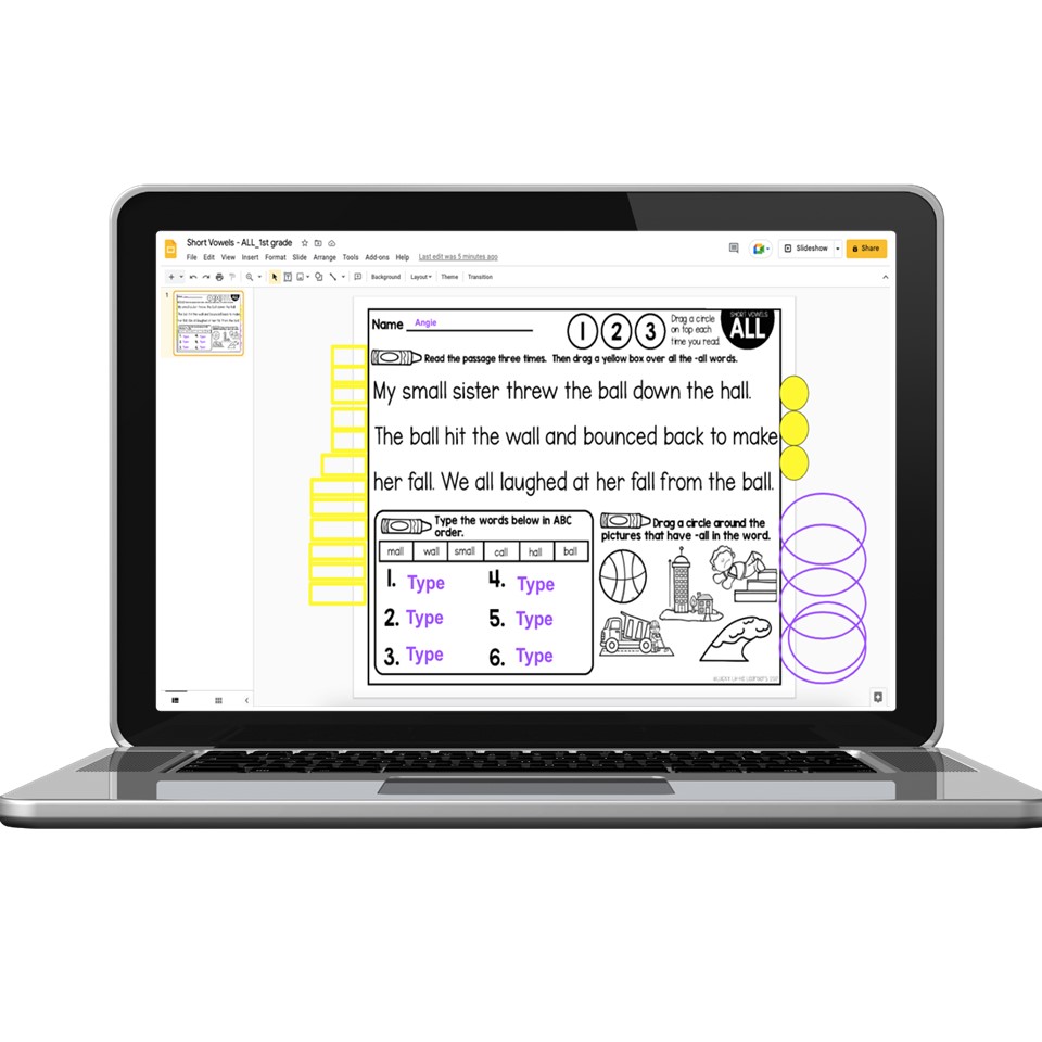 Digital 1st Grade Phonics Mats - Short Vowels - ALL - Lucky Little Learners