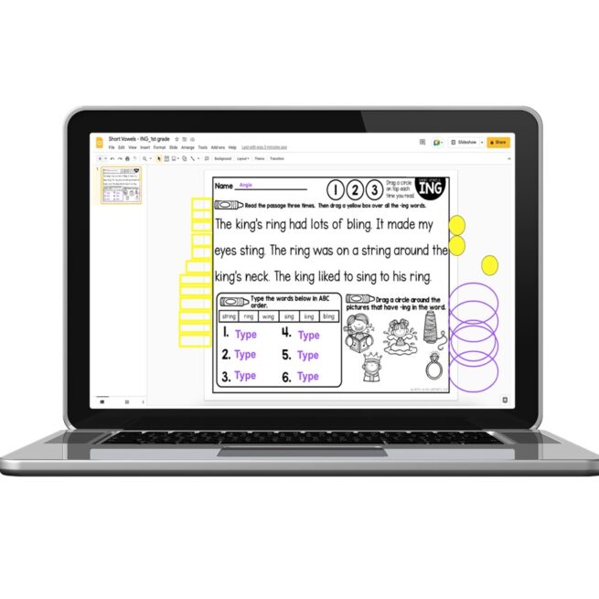 Digital 1st Grade Phonics Mats - Short Vowels - ING - Lucky Little Learners