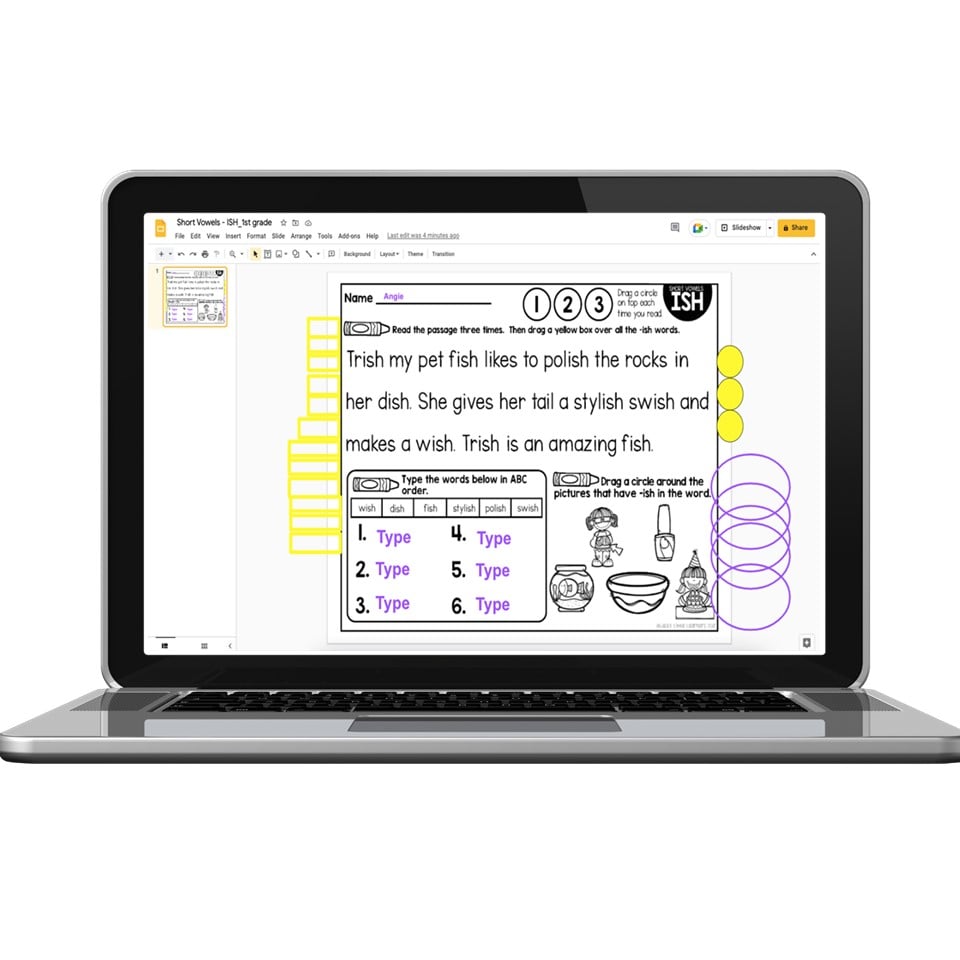 Digital 1st Grade Phonics Mats - Short Vowels - ISH - Lucky Little Learners