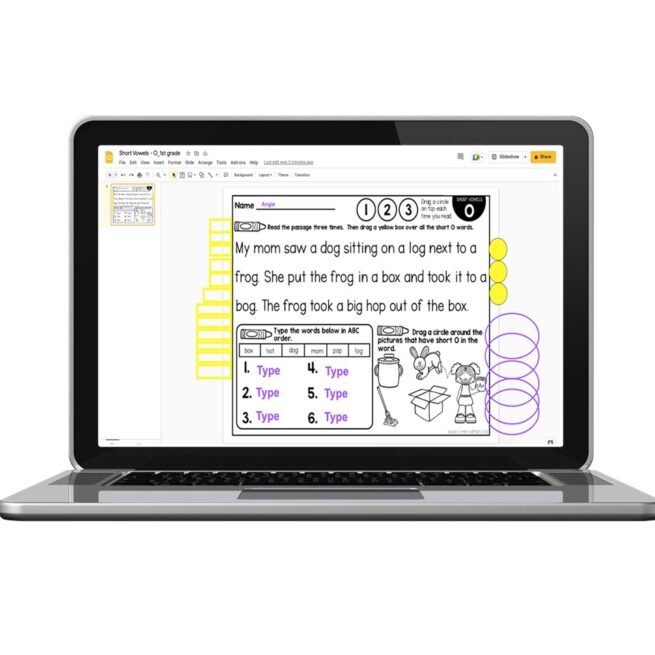 Digital 1st Grade Phonics Mats - Short Vowels - O - Lucky Little Learners