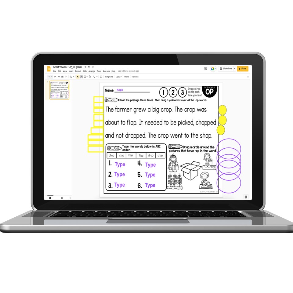 Digital 1st Grade Phonics Mats - Short Vowels - OP - Lucky Little Learners