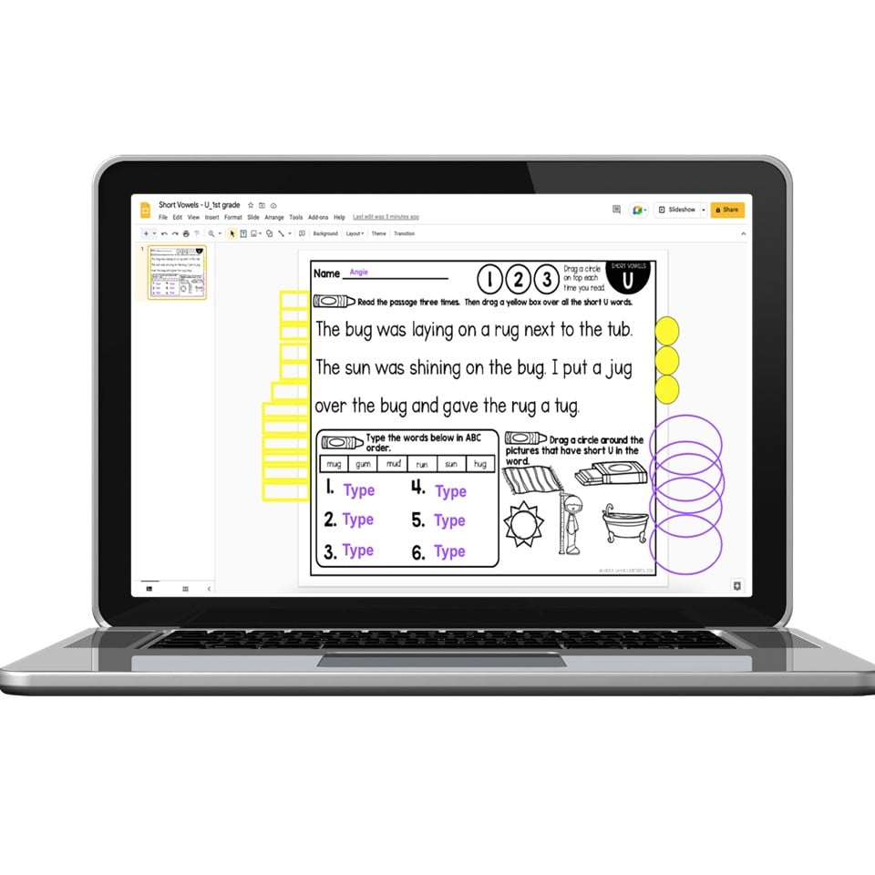 Digital 1st Grade Phonics Mats - Short Vowels - U - Lucky Little Learners