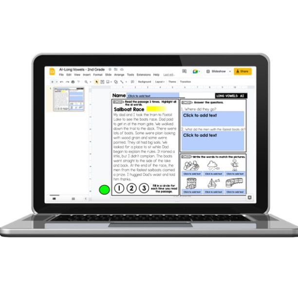 Digital 2nd Grade Decodable Phonics Passages - Long Vowels - AI - Lucky ...