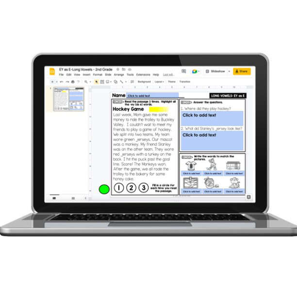 Digital 2nd Grade Decodable Phonics Passages - Long Vowels - EY as E ...