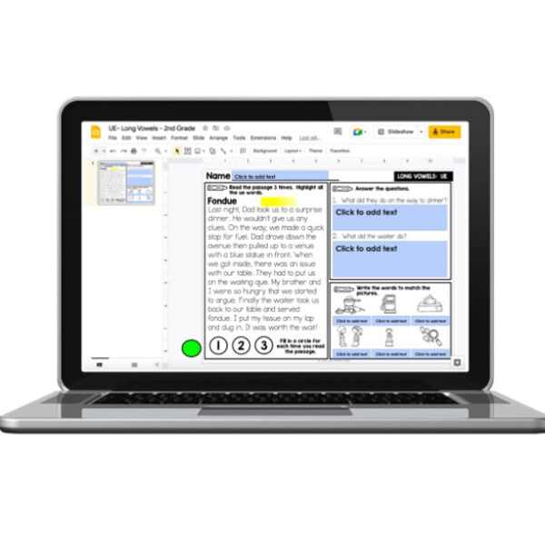 Digital 2nd Grade Decodable Phonics Passages - Long Vowels - UE - Lucky ...