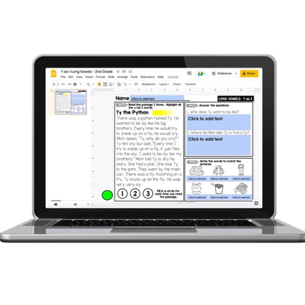 Digital 2nd Grade Decodable Phonics Passages - Long Vowels - Y as I ...