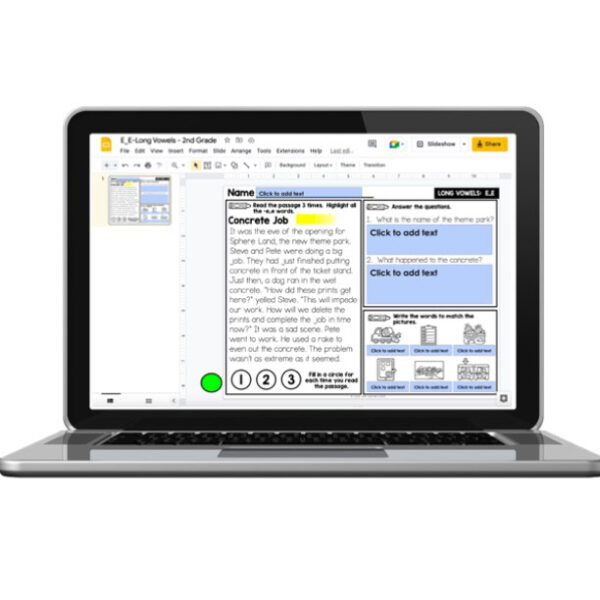 Digital 2nd Grade Decodable Phonics Passages - Long Vowels - Long E ...