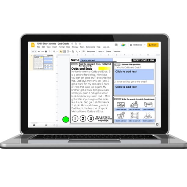 Digital 2nd Grade Decodable Phonics Passages - Short Vowels - UNK ...