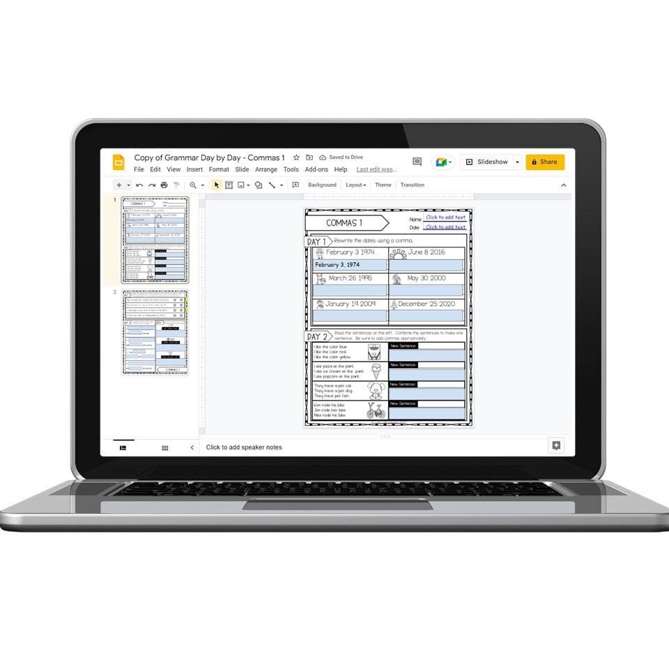 Digital - 2nd Grade Grammar Worksheets - Commas 1 - Lucky Little Learners
