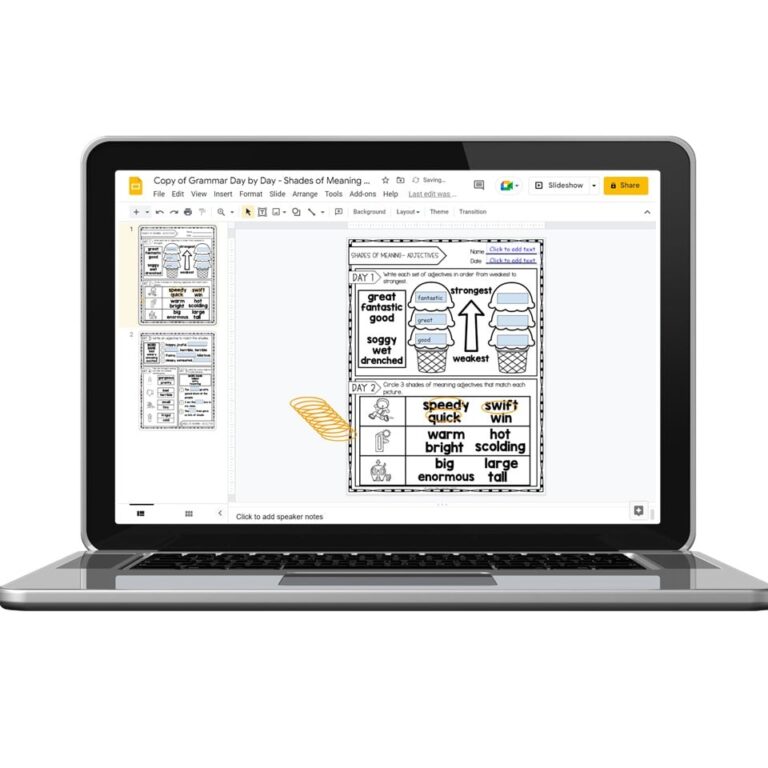 Digital - 2nd Grade Grammar Worksheets - Shades of Meaning - Adjectives ...