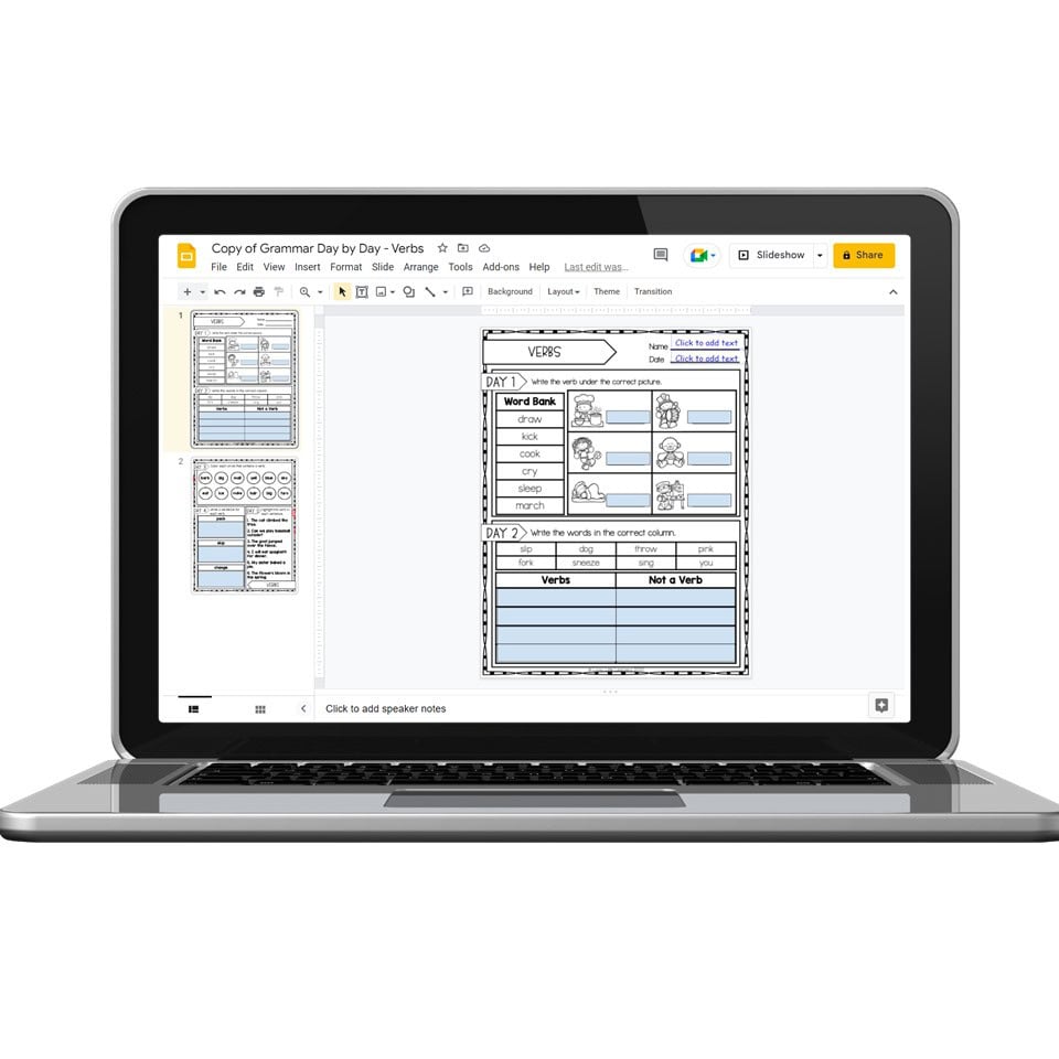 Digital - 2nd Grade Grammar Worksheets - Verbs - Lucky Little Learners