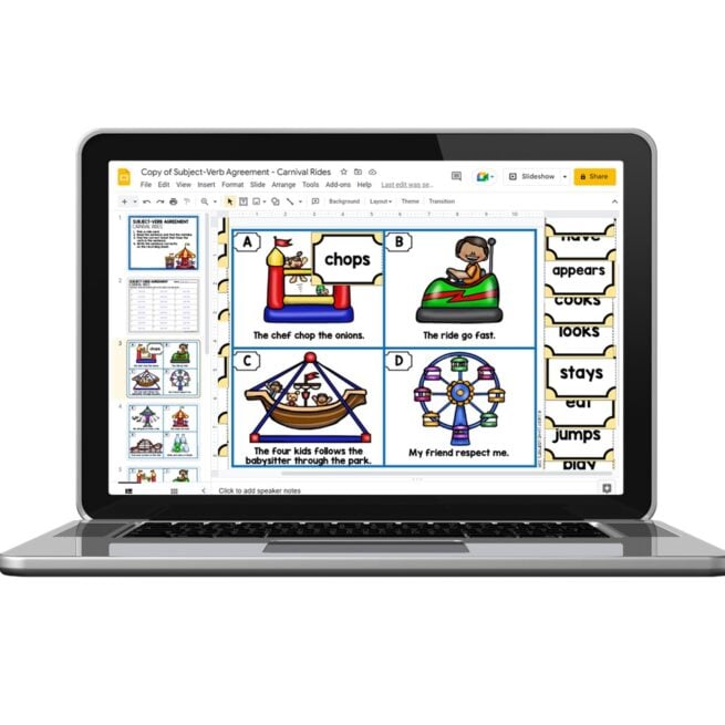 Digital - 2nd Grade Grammar Center - Subject-Verb Agreement - Lucky ...