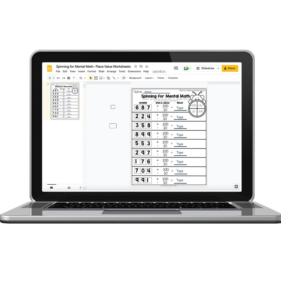 Digital 2nd Grade Math Worksheets - Place Value - Spinning for Mental ...