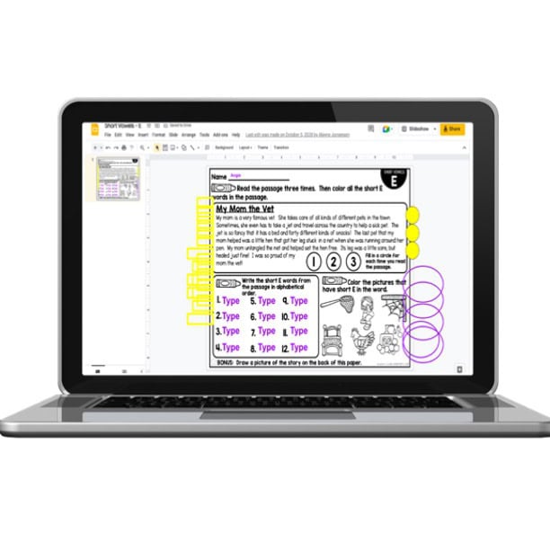 Digital 2nd Grade Phonics Mats - Short Vowels - E - Lucky Little Learners