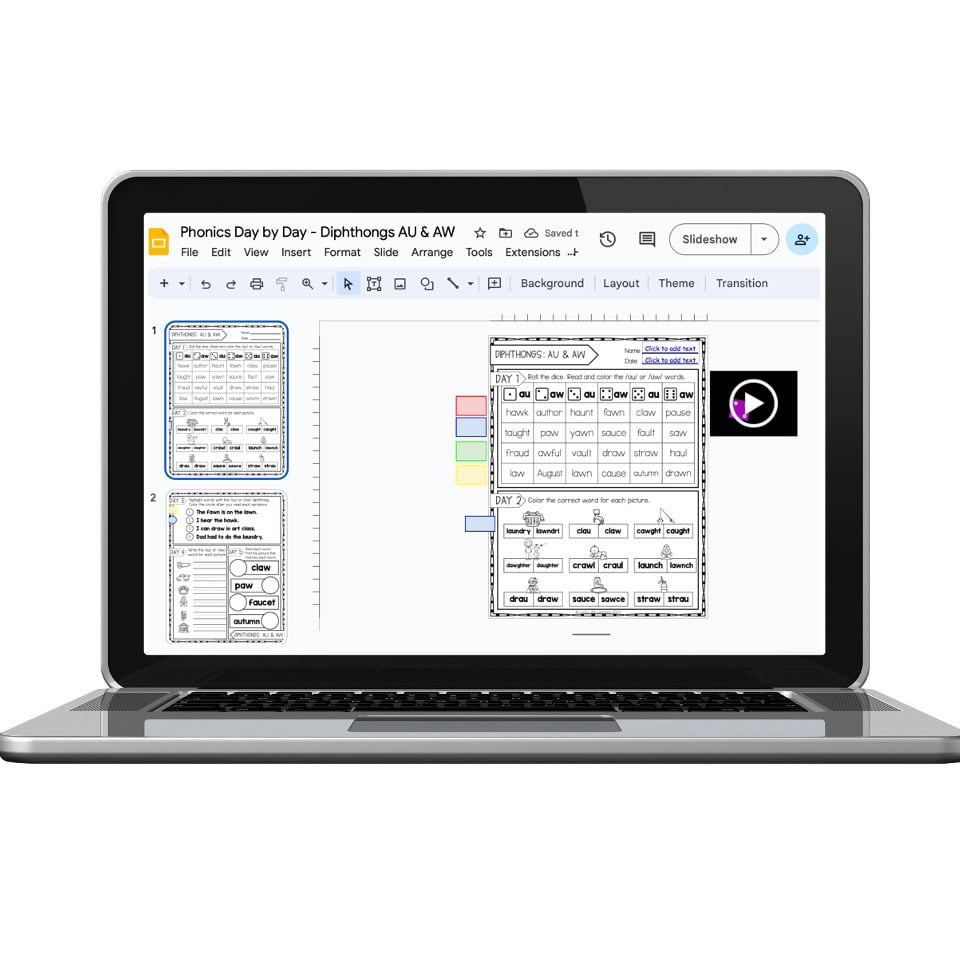 Digital - 2nd Grade Phonics Worksheets - Diphthongs AU and AW - Lucky ...