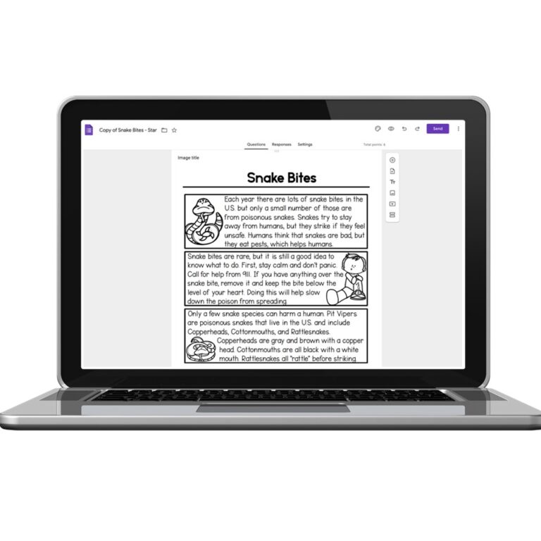 Digital 2nd Grade Reading Passages - Main Idea - Snake Bites - Below ...