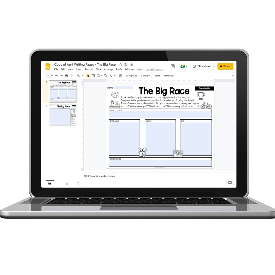 Digital - April Writing Pages - Free Write - The Big Race - Lucky ...