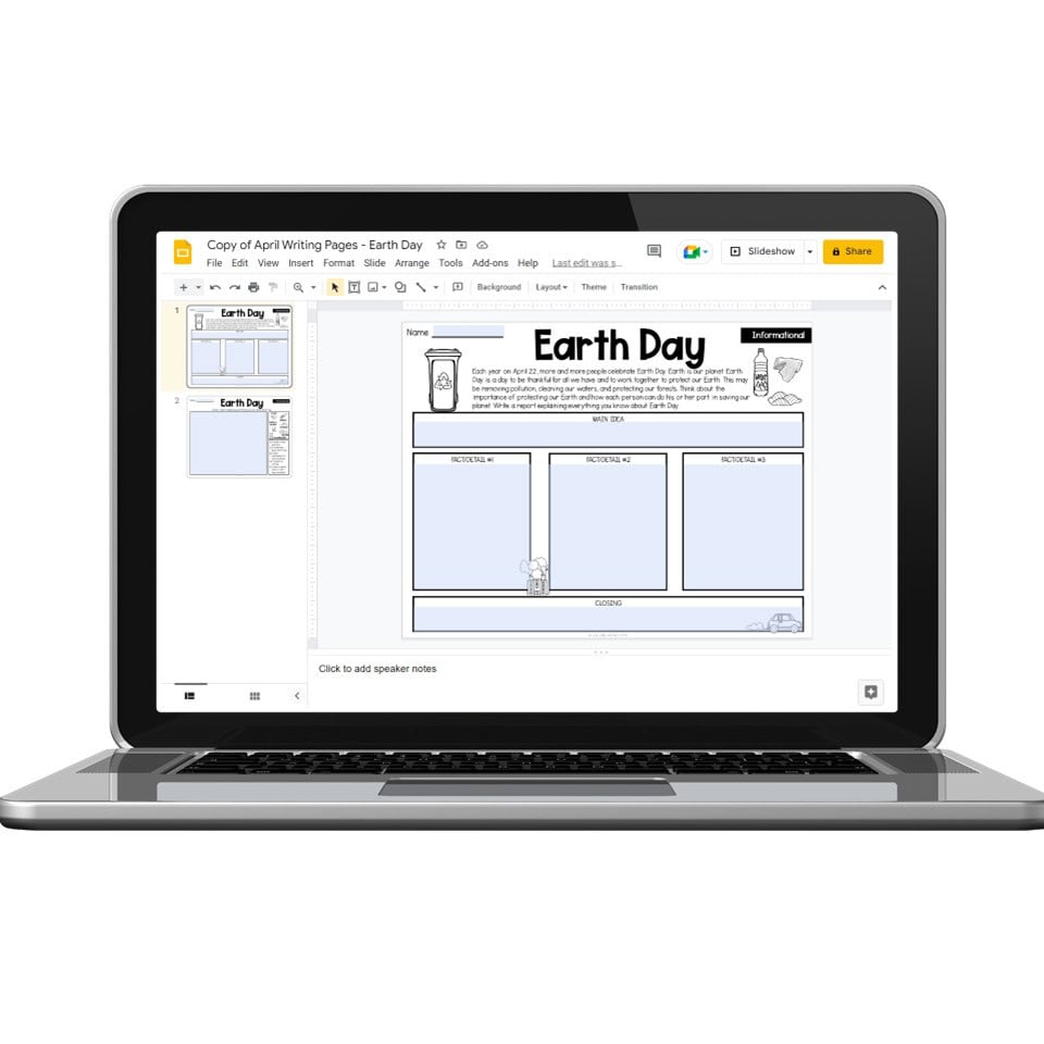 Digital - April Writing Pages - Informational - Earth Day - Lucky ...