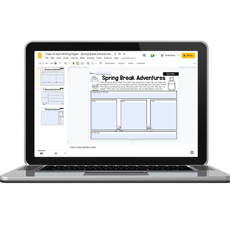 Digital - April Writing Pages - Narrative - Spring Break Adventures ...