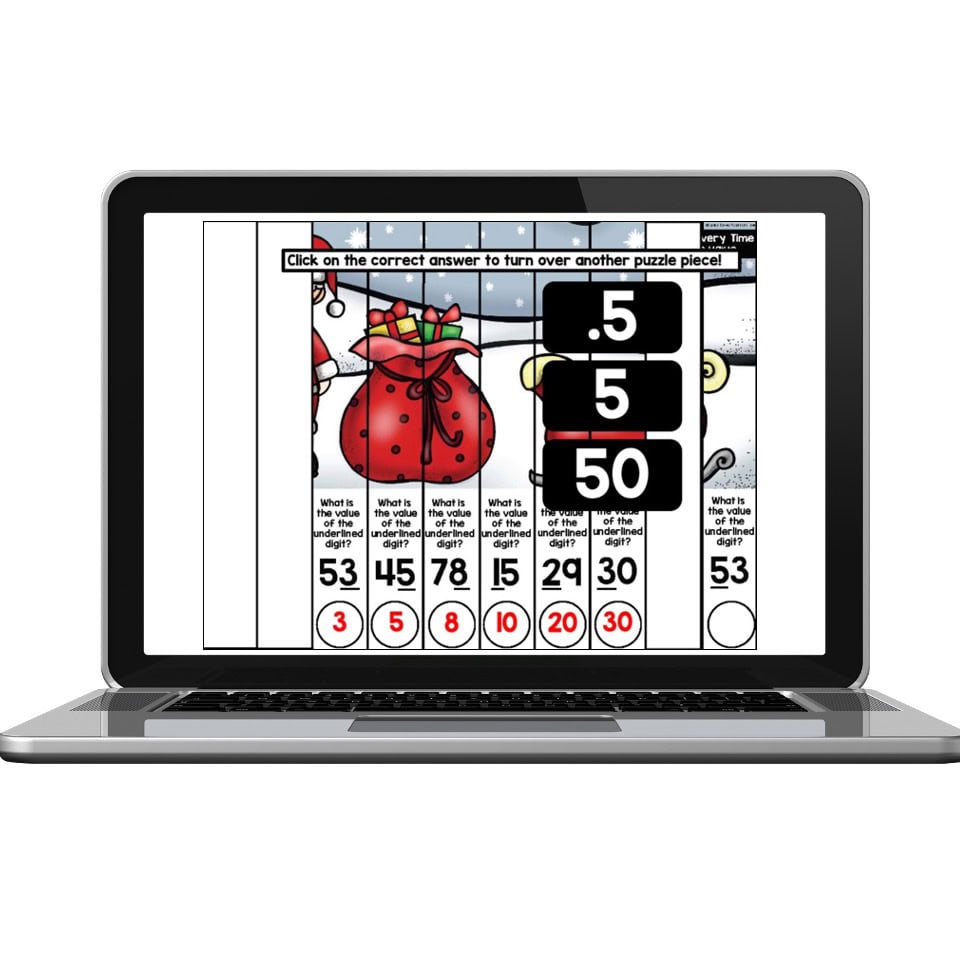 Digital December Math Puzzle – Place Value 2-Digit - Lucky Little Learners