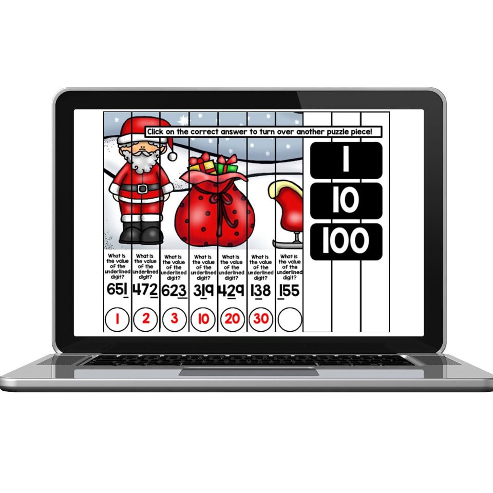 Digital December Math Puzzle – Place Value 3-Digit - Lucky Little Learners