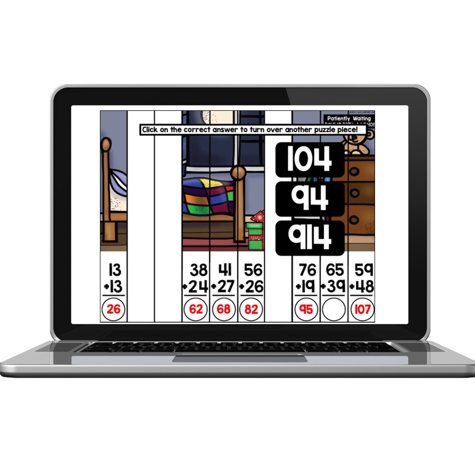 Digital December Math Puzzle – Two Digit Addition - Lucky Little Learners