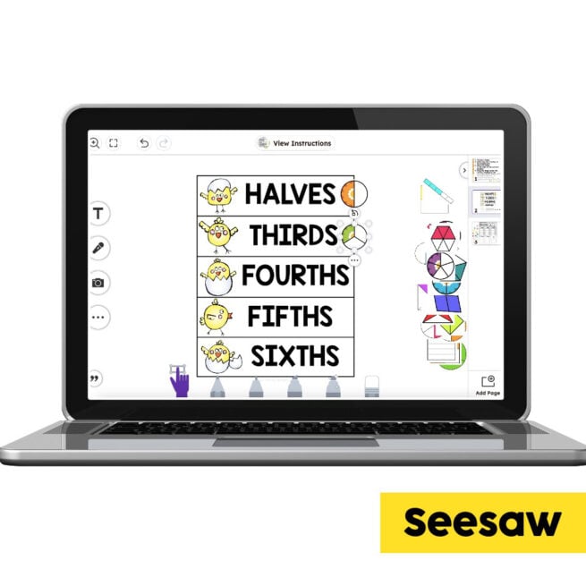 Digital Seesaw - 2nd Grade April Math Center - Fractions - Lucky Little ...
