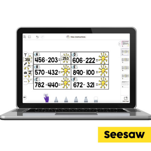 Digital Seesaw - 2nd Grade April Math Center - Subtraction with ...