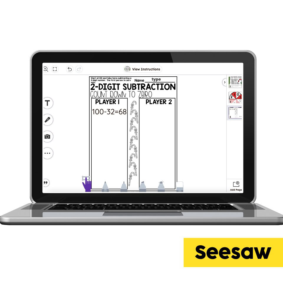 Digital Seesaw - 2nd Grade December Math Center - 2 Digit Subtraction ...