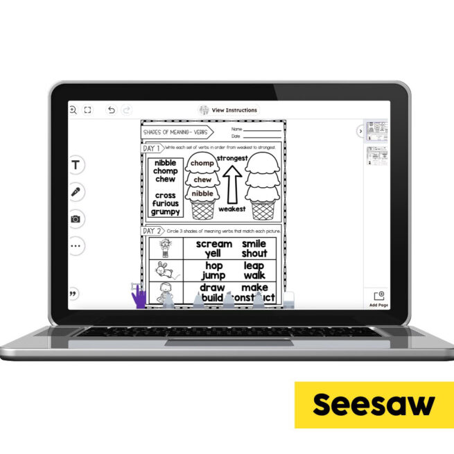 Digital Seesaw - 2nd Grade Grammar Worksheets - Shades of Meaning ...