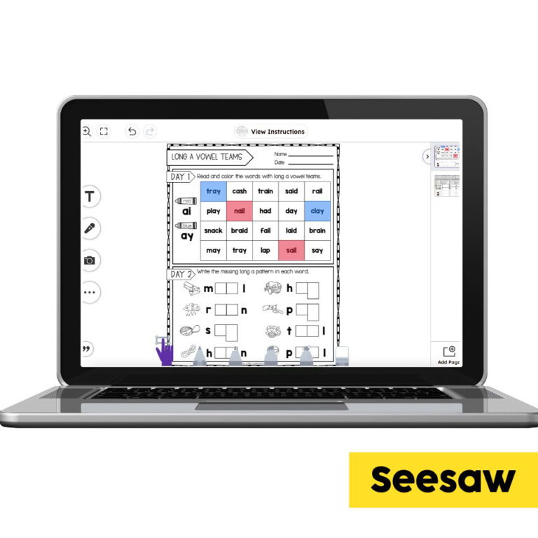 Digital Seesaw - 2nd Grade Phonics Worksheets - Long A Vowel Teams ...