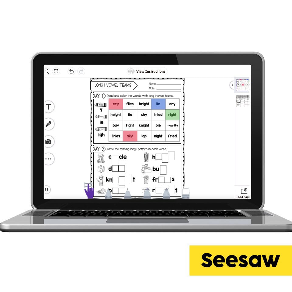 Digital Seesaw - 2nd Grade Phonics Worksheets - Long I Vowel Teams ...