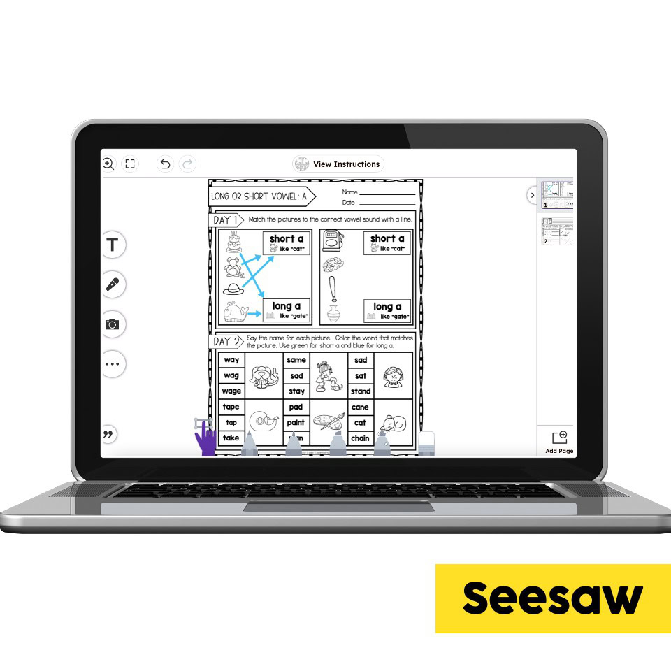 Digital Seesaw - 2nd Grade Phonics Worksheets - Long or Short Vowel A ...