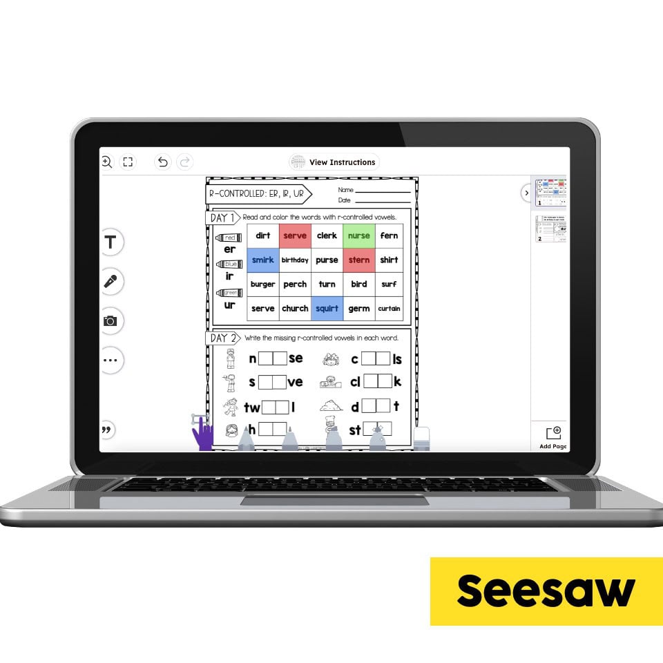 Digital Seesaw - 2nd Grade Phonics Worksheets - R-Controlled ER, IR, UR ...